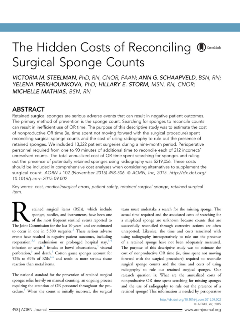 Hidden Costs of Surgical Sponge Counts | PDF | Surgery | Health Care