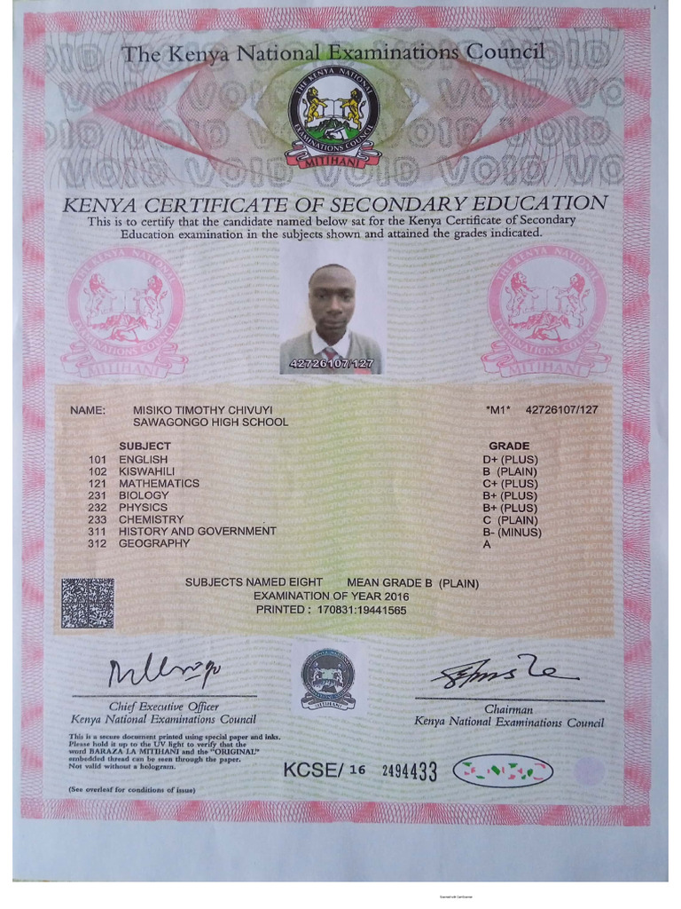 KCSE Certificate | PDF