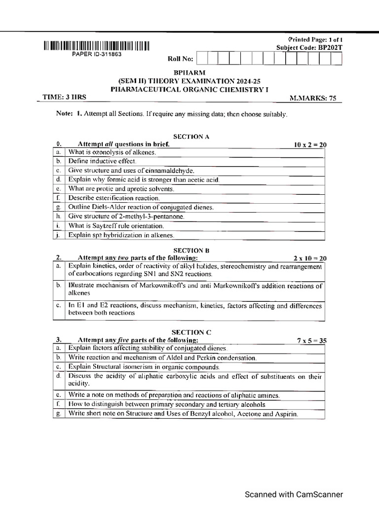 Organic Chemistry - Previous Que Paper | PDF