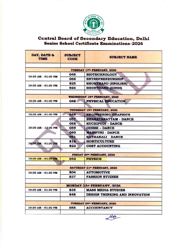 Cbse Date Sheet x Xii Final 30102025-11-15 | PDF