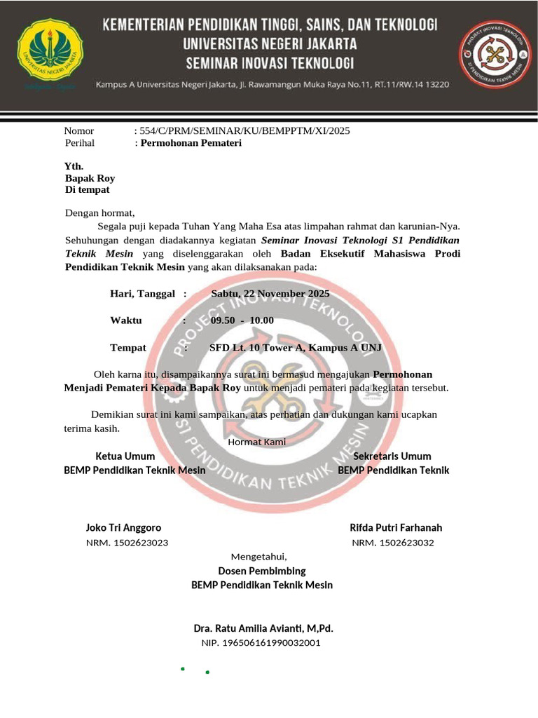 Surat Permohonan PAK ROY | PDF