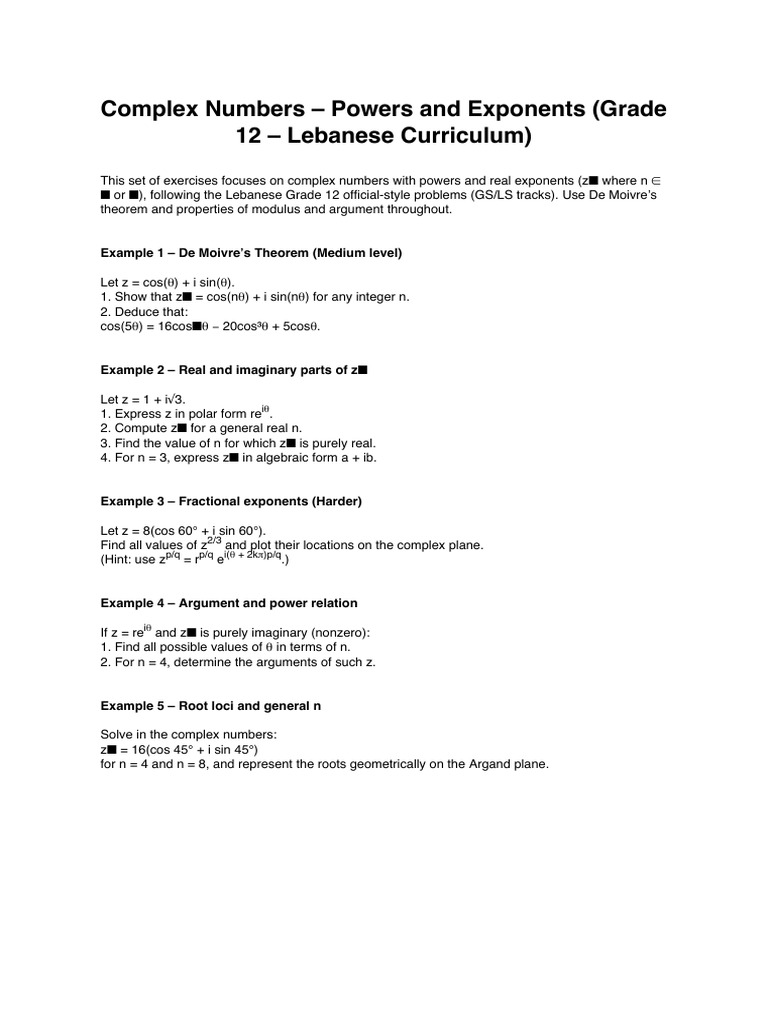 Grade 12 Complex Numbers Test | PDF