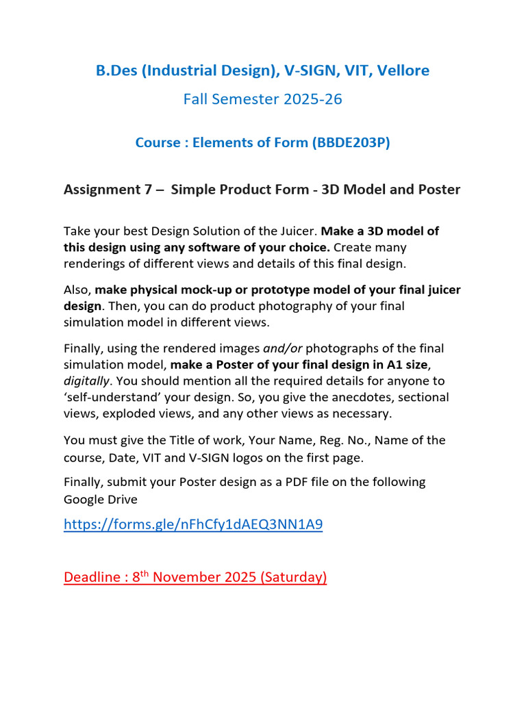 Assignment 7 – Simple Product Form - 3D Model and Poster | PDF