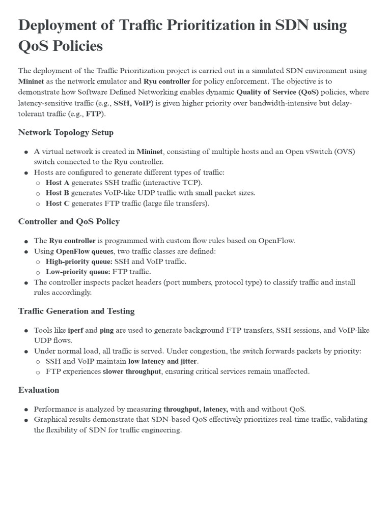 Deployment of Traffic Prioritization in SDN Using QoS Policies | PDF