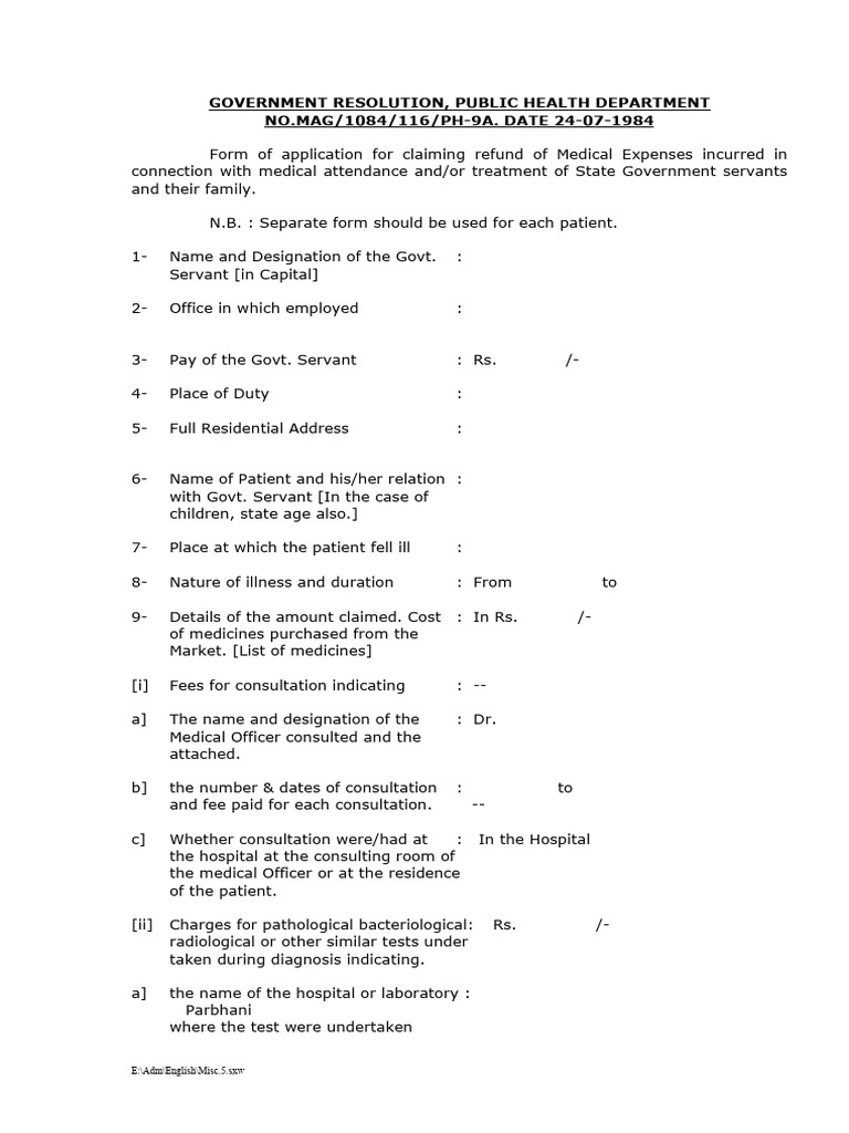 Medical Expense Refund Application Form | PDF | Hospital | Physician