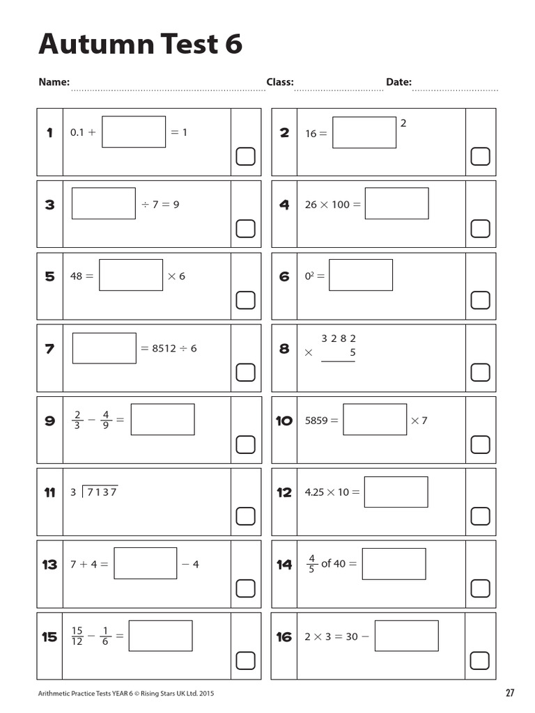Year 6 Arithmetic Practice Tests | PDF | Computer Architecture | Arithmetic