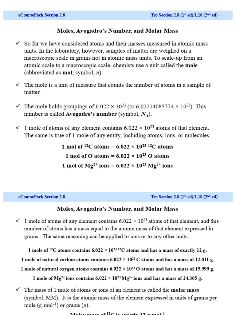 Lecture 3 | PDF | Mole (Unit) | Atoms