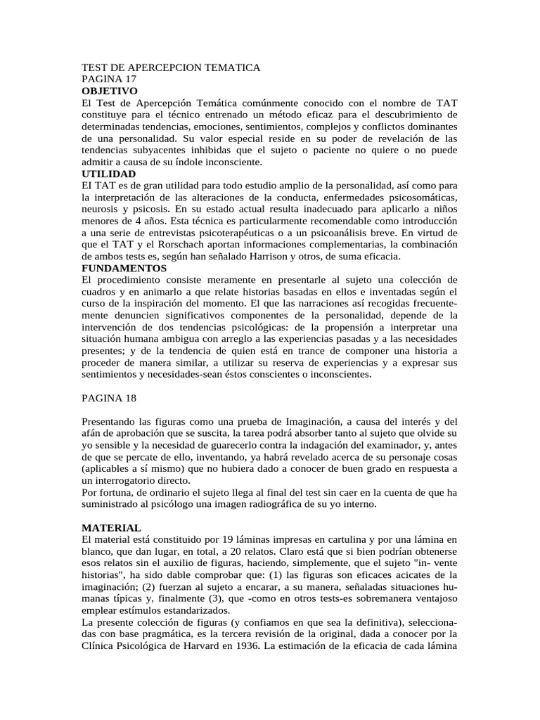 Test de Apercepción Temática (TAT) | PDF | Psicoanálisis | Experiencia