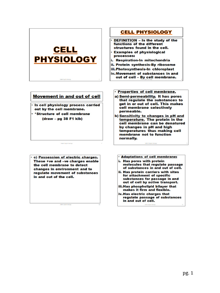Biology Crystal Super Notes Form 1 CELL PHYSIOLOGY Complete | PDF
