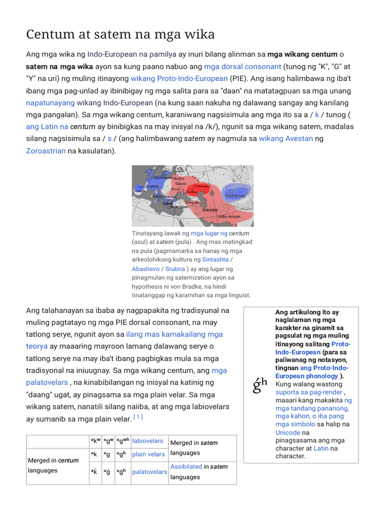 Centum and Satem Languages - Wikipedia | PDF | Phonetics | Language ...