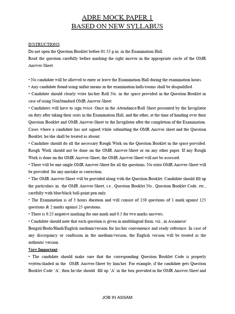 Grade III - HS Level Mock Test Paper | PDF | Pacific Ocean