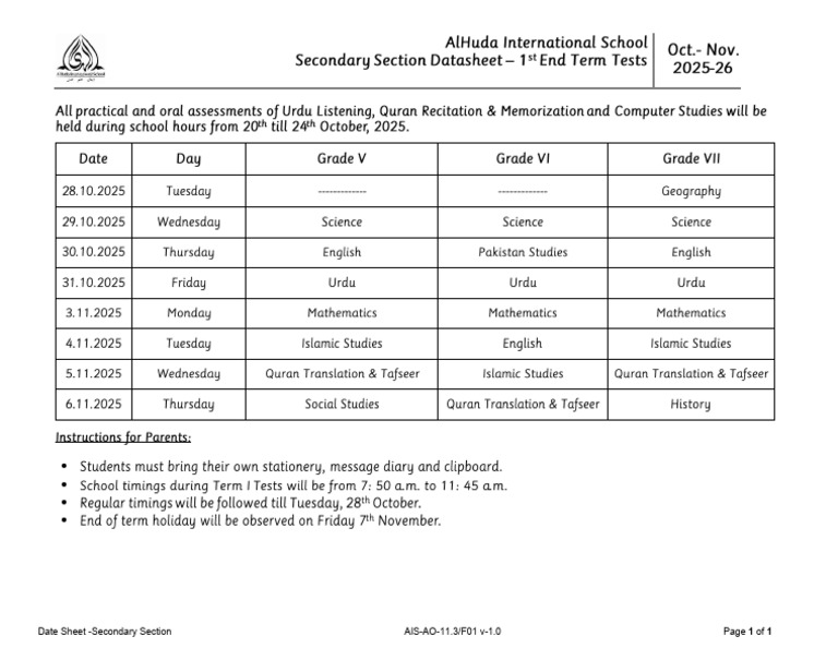 UHS MBBS 2026 Date Sheet Overview | PDF