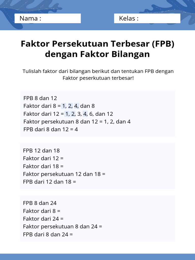 Faktor Persekutuan Terbesardengan Faktor Bilangan Lembar Kerja Biru ...