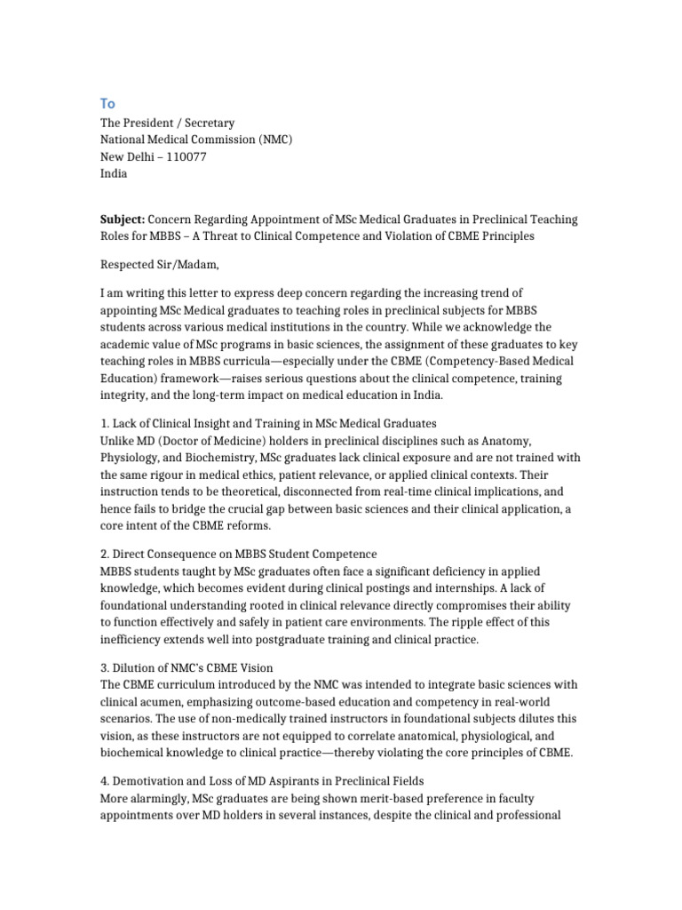 NMC Letter MSC Teaching Concern | PDF | Doctor Of Medicine | Medical ...