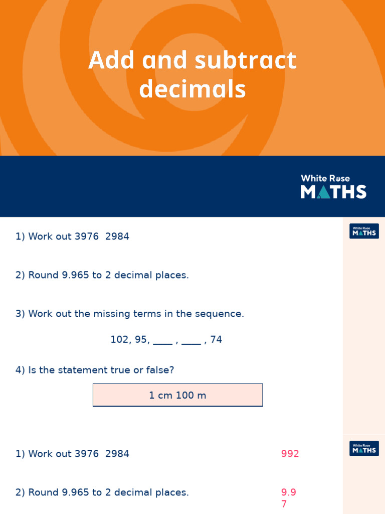 Year 7 TS Block 5 - Step 2 - Add and Subtract Decimals | PDF ...