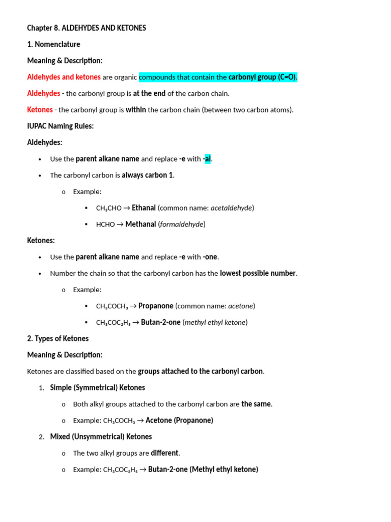 Aldehydes and Ketones Overview | PDF | Ketone | Aldehyde