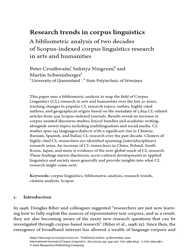 Trends in Corpus Linguistics Research | PDF | Linguistics | Second ...