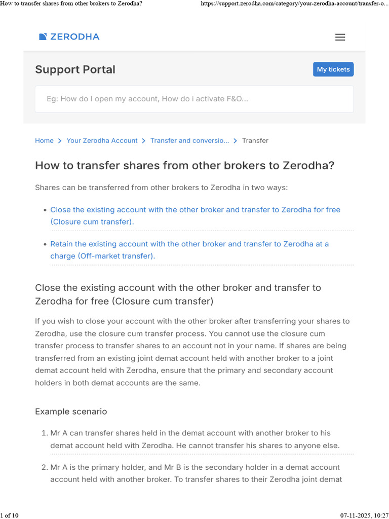How To Transfer Shares From Other Brokers To Zerodha | PDF | Securities (Finance) | Financial ...
