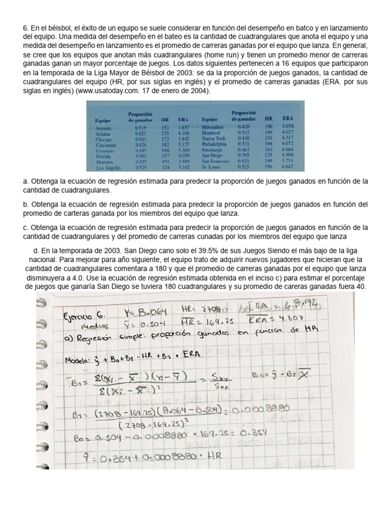 Ejercicios (Equipo 5) | PDF | Carrera | Coeficiente de determinación