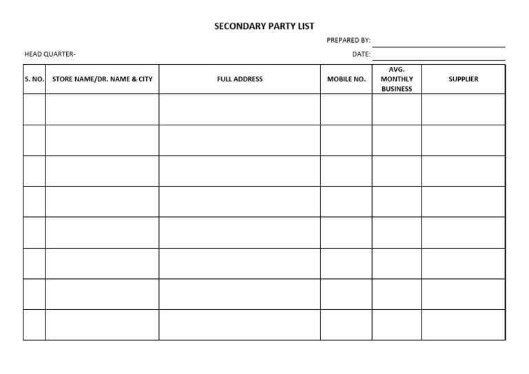 Secondary Parties List | PDF