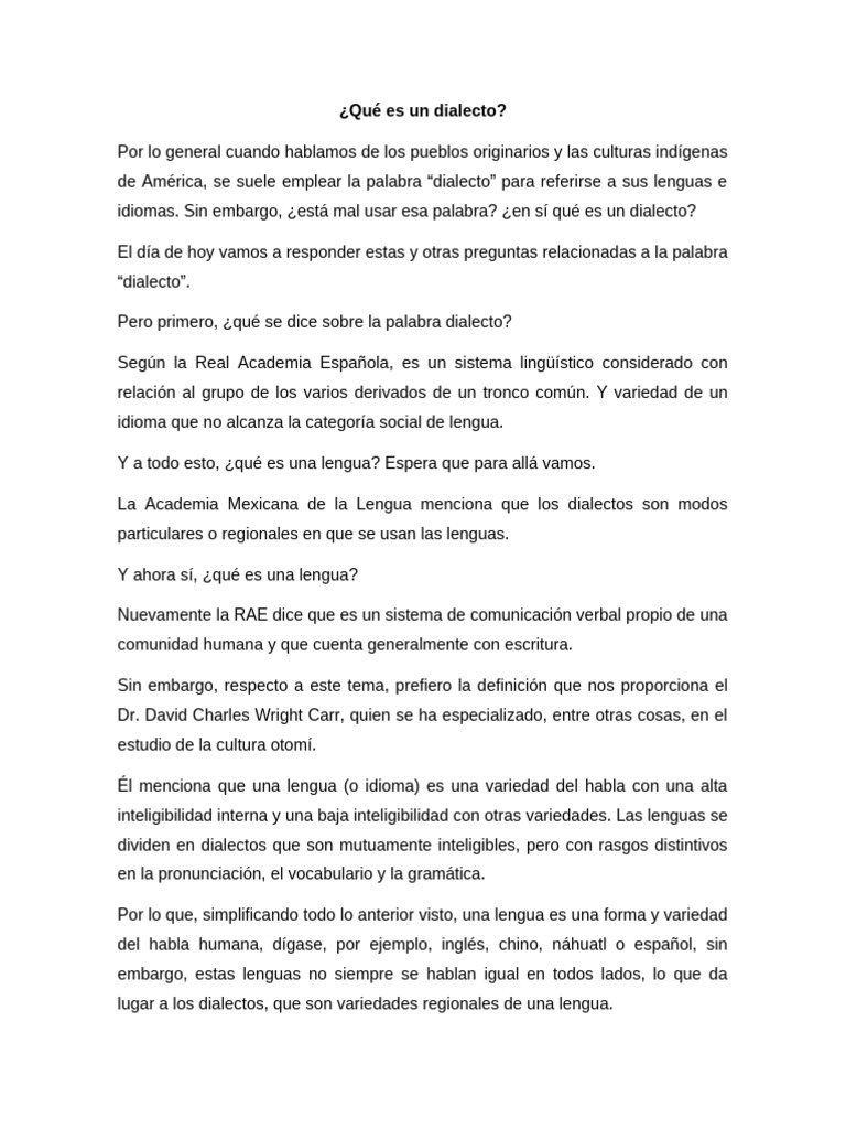 ¿Qué Es Un Dialecto? | PDF | Dialecto | Lengua española
