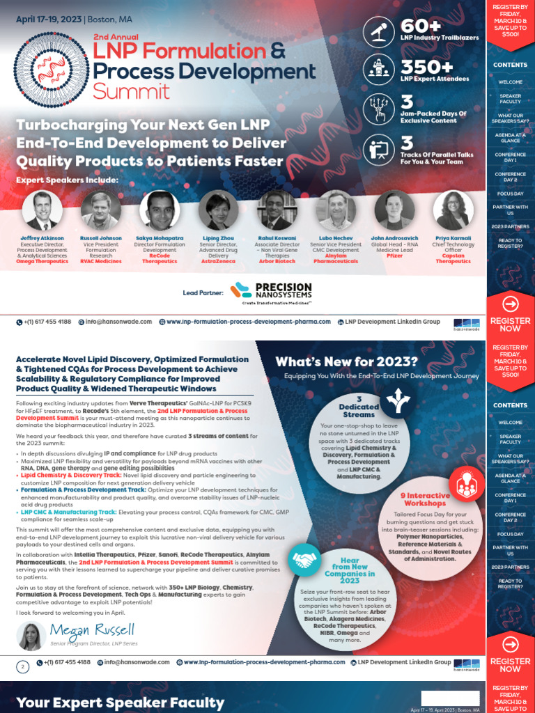 2nd LNP Formulation & Process Development Summit - Official Brochure | PDF | Medicine | Pharmacology