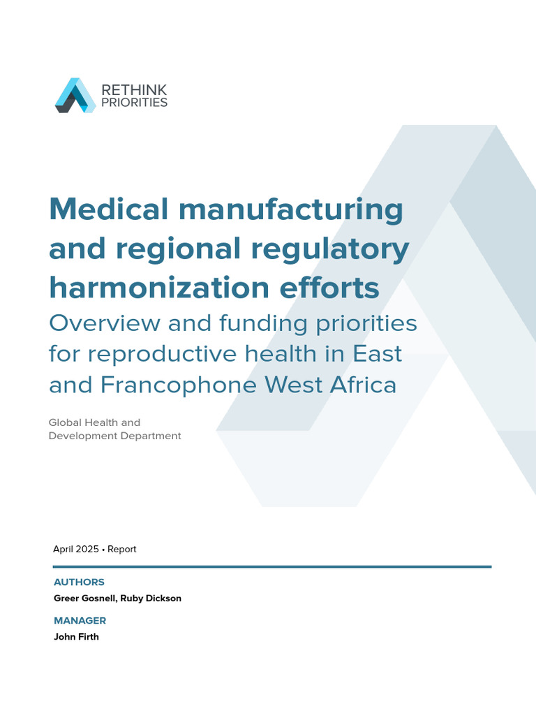 Reproductive Health Product Manufacturing and Regulatory Harmonization Efforts | PDF | Family ...