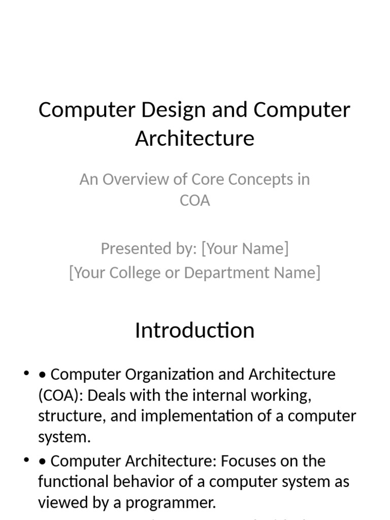 Computer Design and Architecture COA | PDF