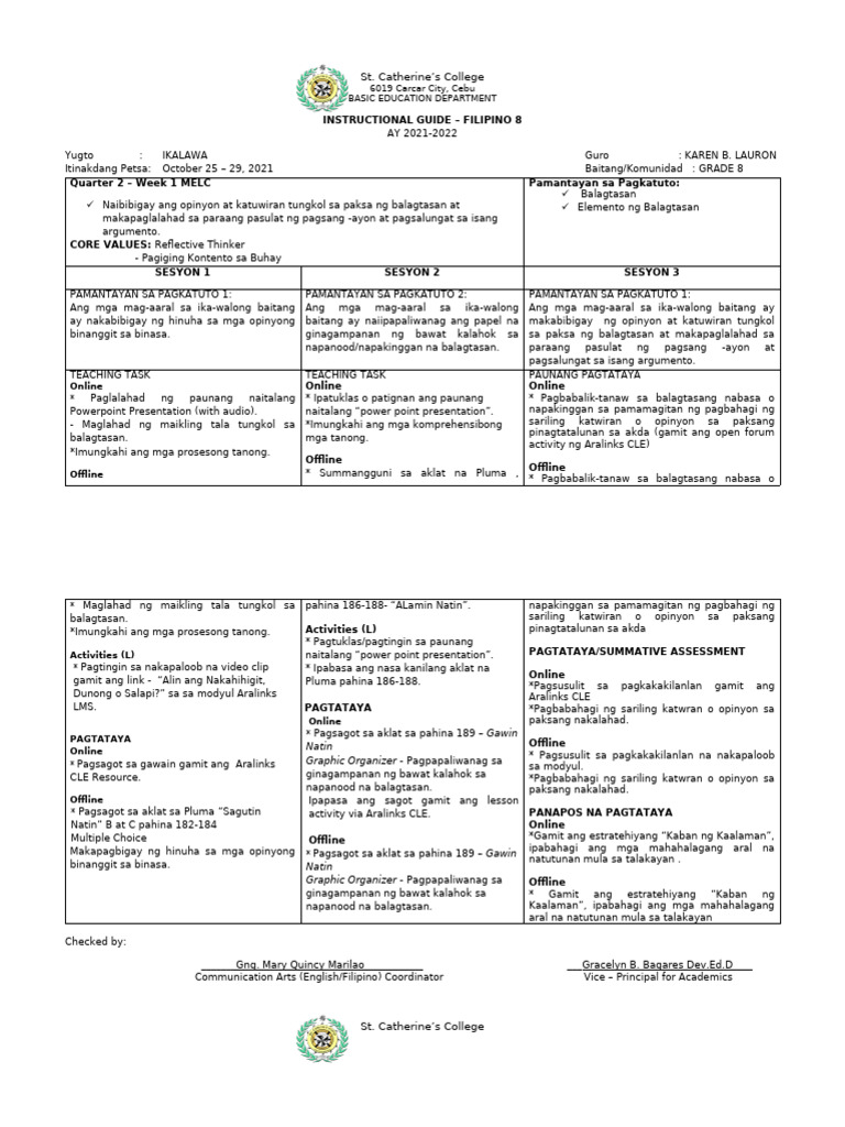 Instructional Guide in Filipino 8 2nd Q | PDF