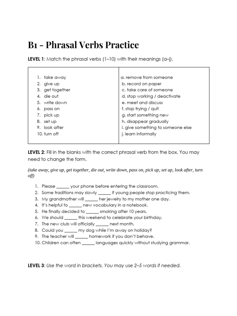 B1 - Phrasal Verbs U9 | PDF | Linguistics