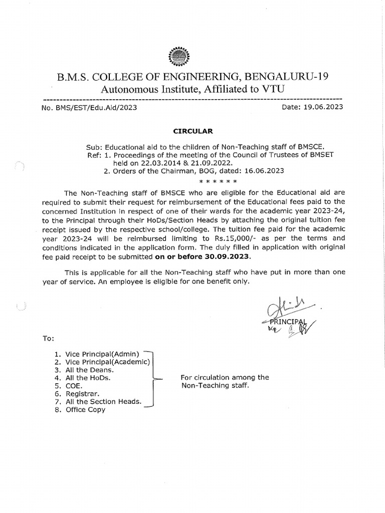 Educational Aid Circular-2023 | PDF