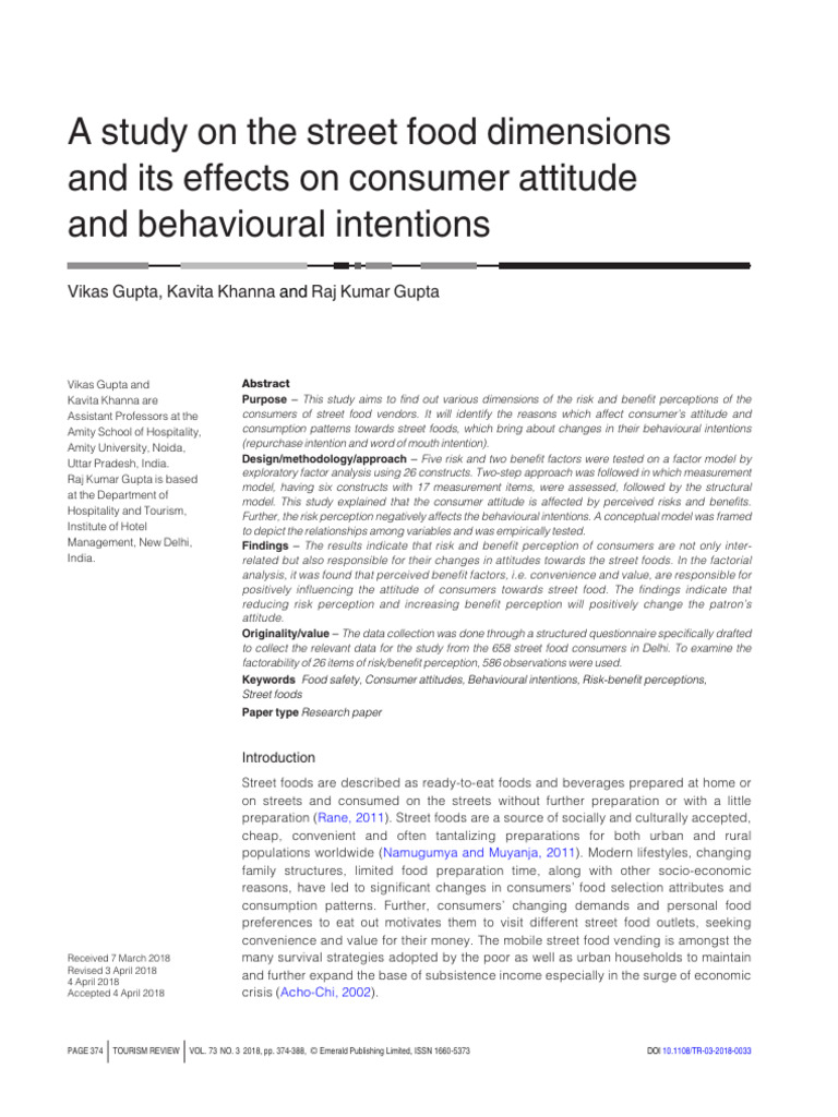 A Study On The Street Food Dimensions and Its Effects On Consumer ...