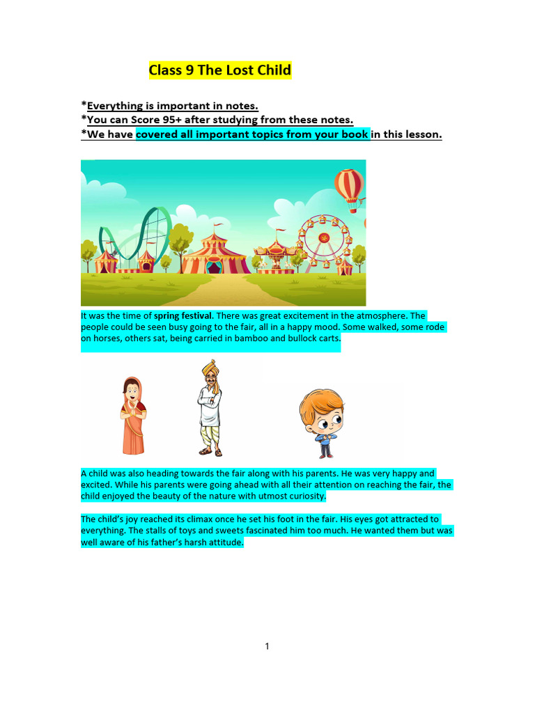Class 9 Lost Child Summary & Notes | PDF