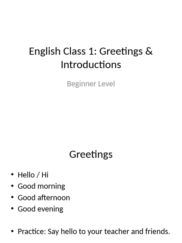 English Class 1: Greetings & Intro Basics | PDF