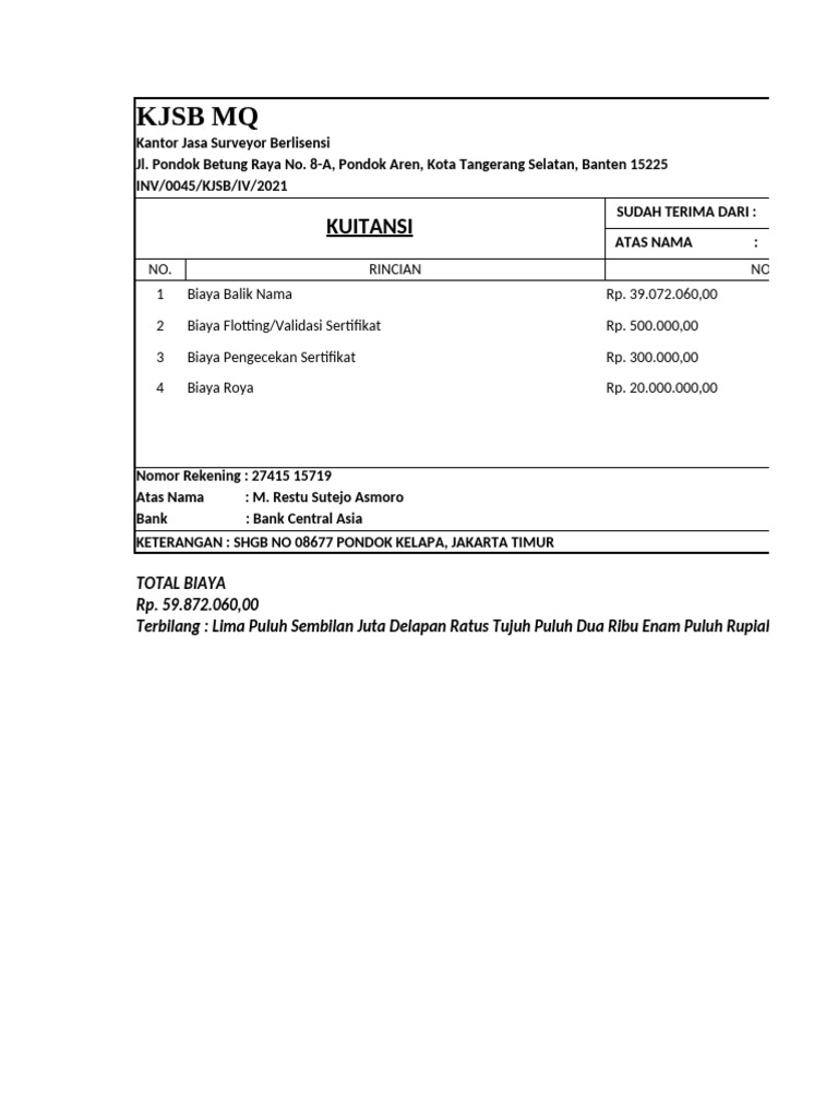 1. Kwitansi Jaktim Tahap 2 - Copy | PDF