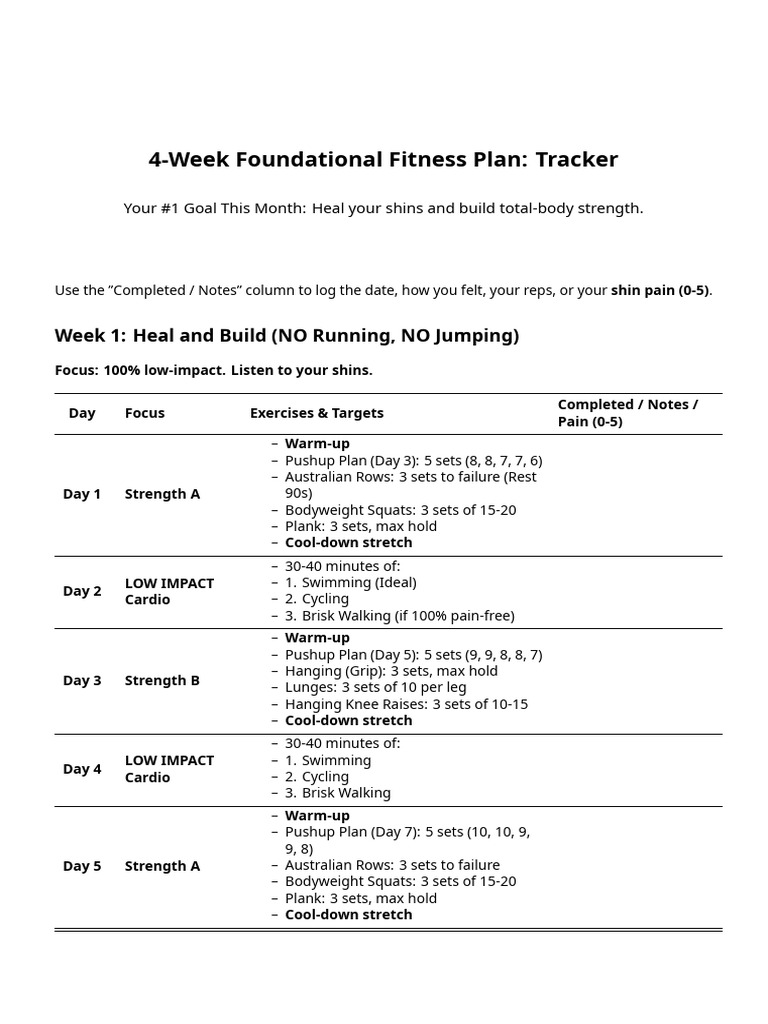 4-Week Low-Impact Fitness Tracker | PDF | Aerobic Exercise | Running