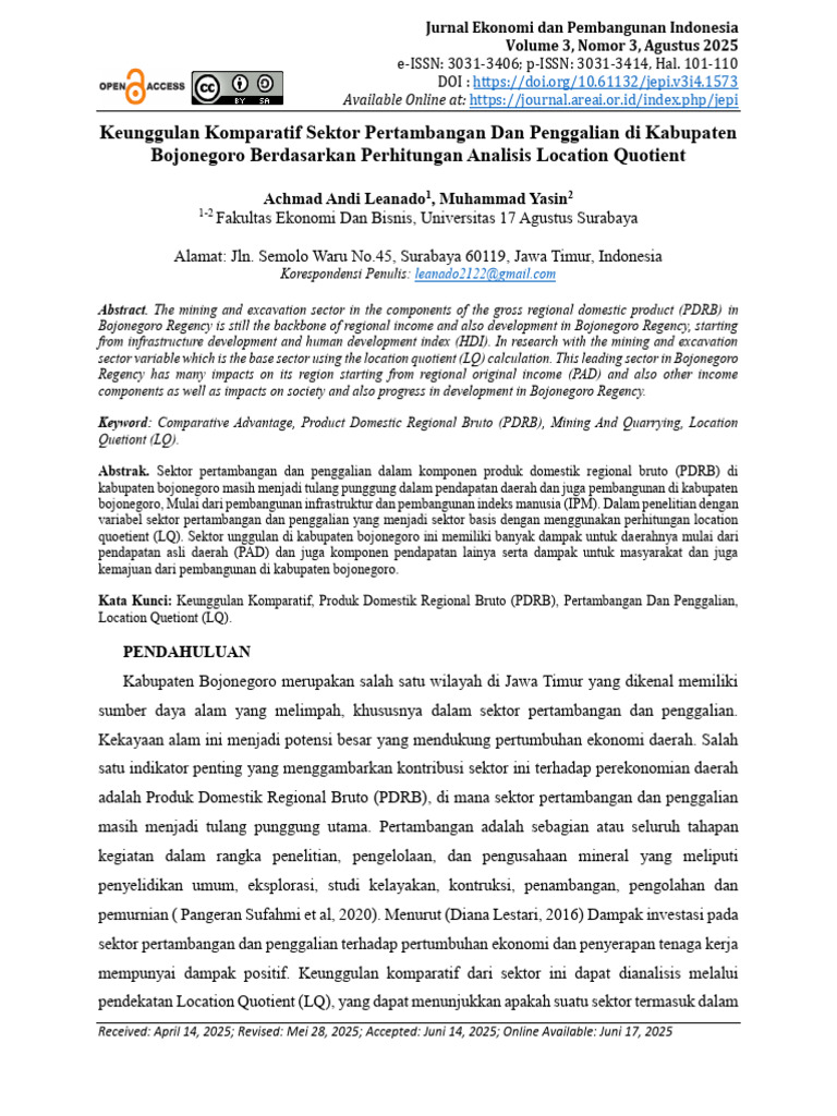 Keunggulan Komparatif Sektor Pertambangan Dan Penggalian Di Kabupaten ...