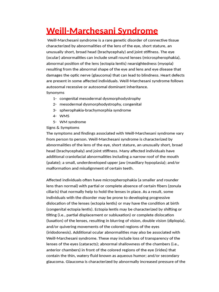 Weill Marchesani Syndrome | PDF | Aorta | Magnetic Resonance Imaging