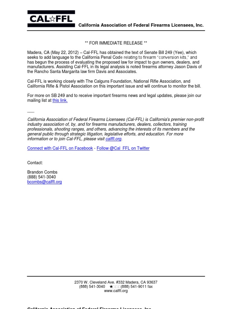 California Senate Bill SB 249 As of 5/22/12 | PDF | Assault | Law ...