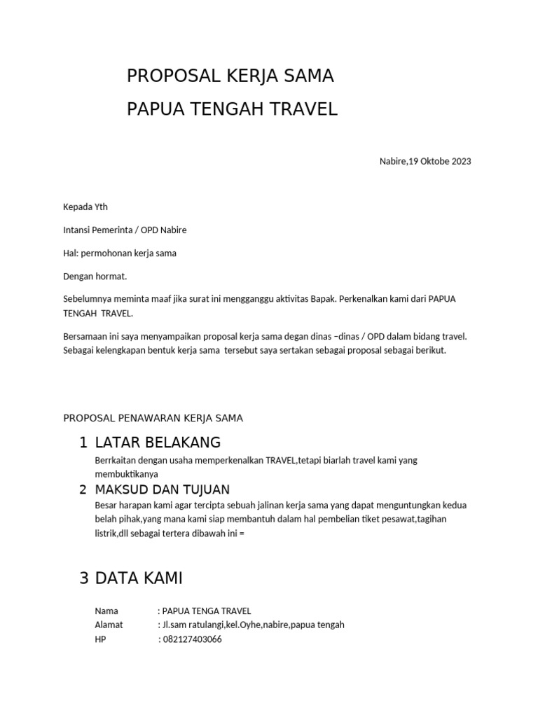Proposal Kerja Sama Travel | PDF