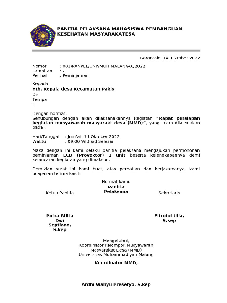 Permohonan Peminjaman Proyektor MMD | PDF