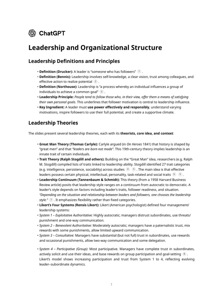 Leadership Theories and Styles Explained | PDF | Leadership | Power ...