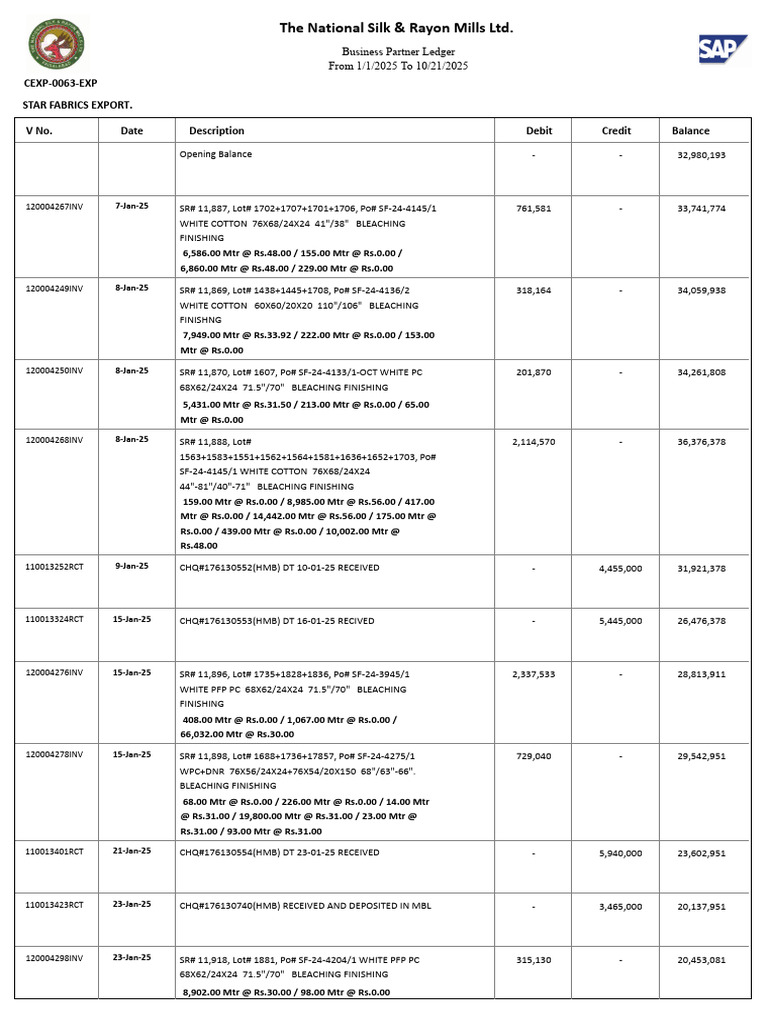 Business Partner Ledger 2025 Summary | PDF | Dyeing | Textiles