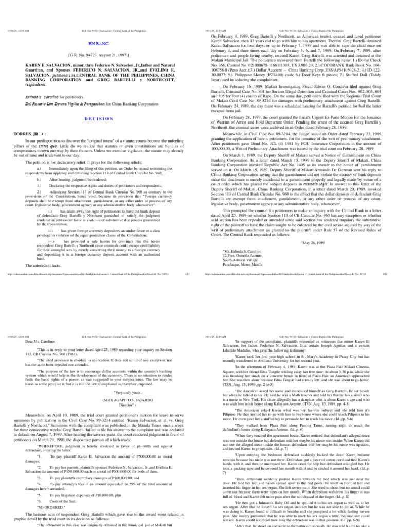 Salvacion v. Central Bank Ruling Summary | PDF | Lawsuit | Mandamus