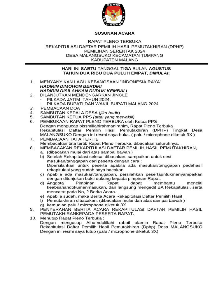 Susunan Acara Rapat Pleno DPHP | PDF