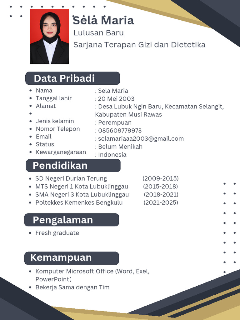 Hitam Dan Emas Modern Profesional Lulusan Baru CV Resume Riwayat Hidup ...