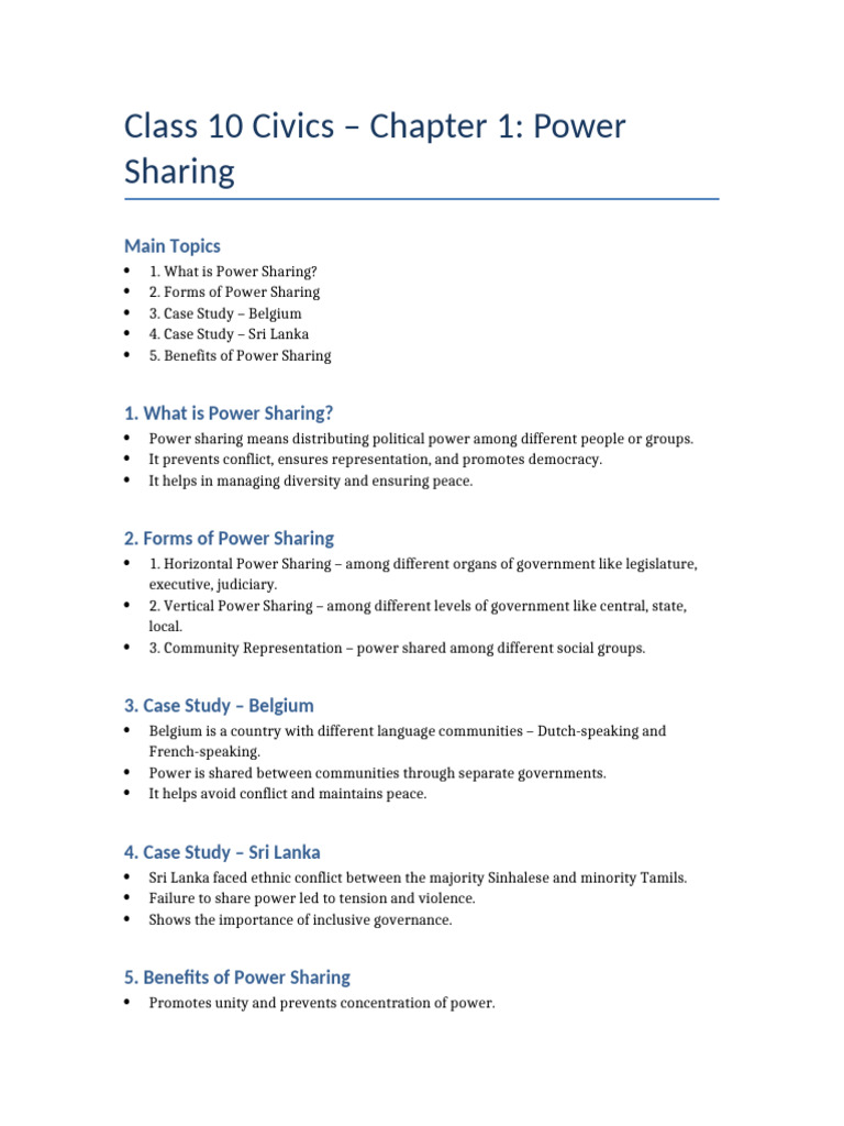 Class 10 Civics Chapter 1 Power Sharing | PDF | Democracy | Political ...