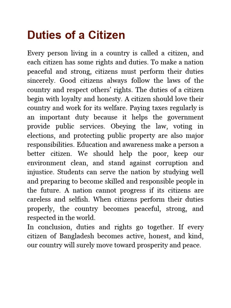 Essential Duties of a Citizen | PDF