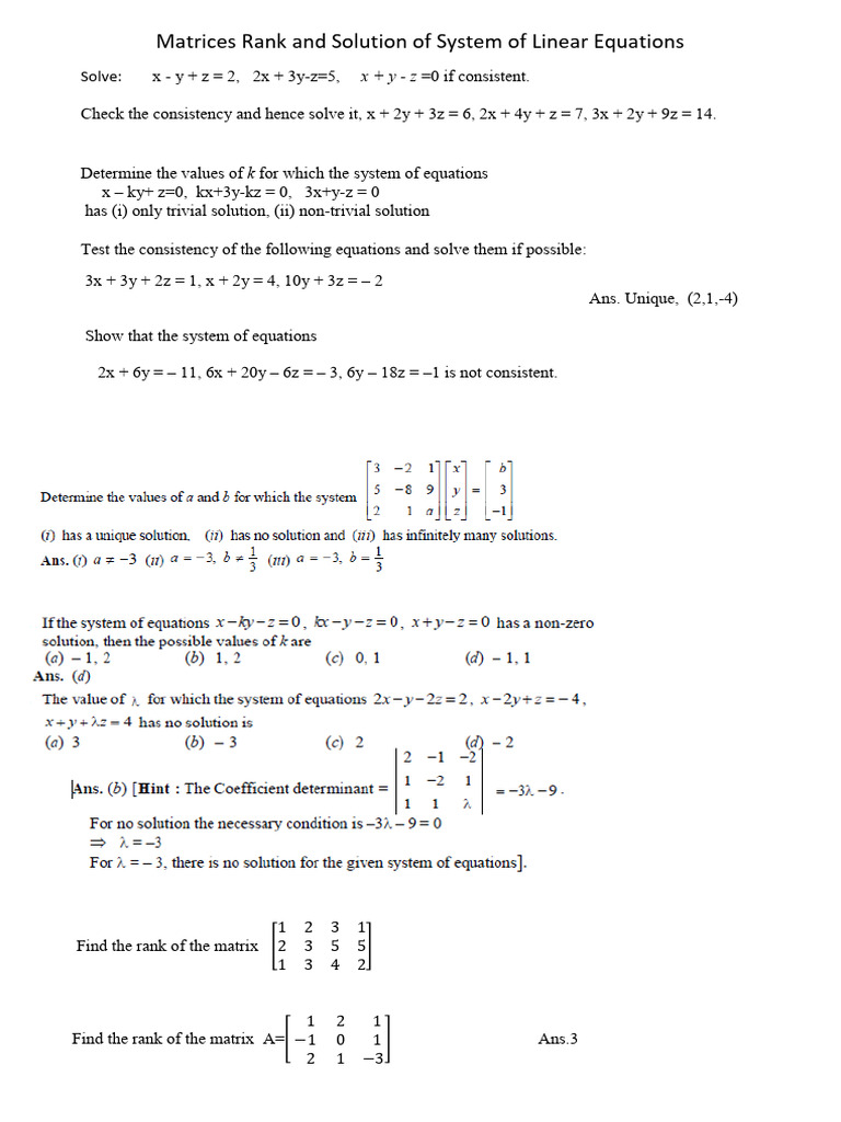 Solution of System of Linear Equations | PDF