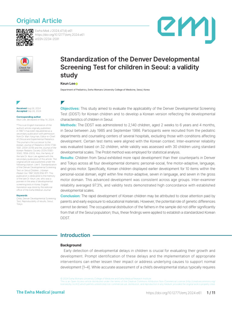 Standarization of Denver Test | PDF | Human Development | Childhood